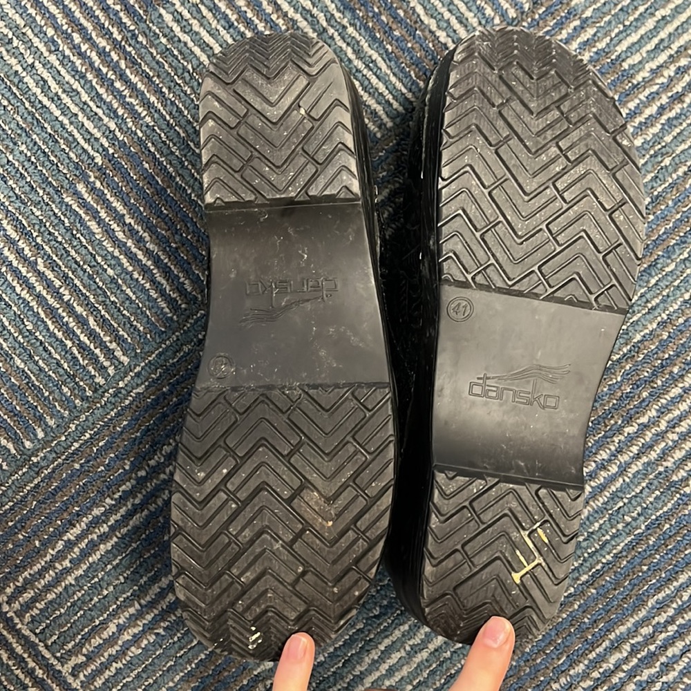 Dansko Black Tooled Leather Clogs Gem